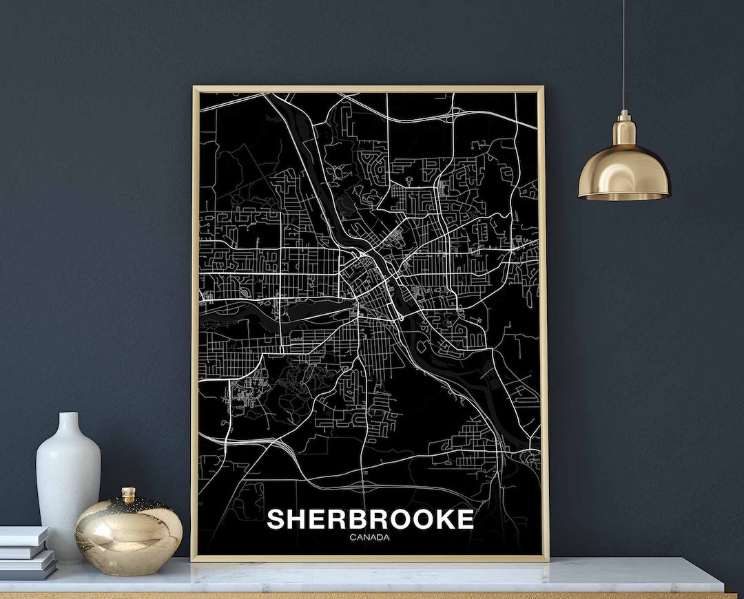 SHERBROOKE Canada Map Poster Black White Hometown City Print Modern ...