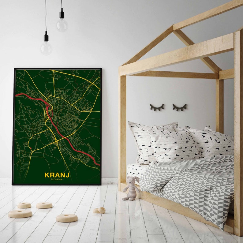 KRANJ Slovenia Map Poster Color Hometown City Print Modern | Etsy