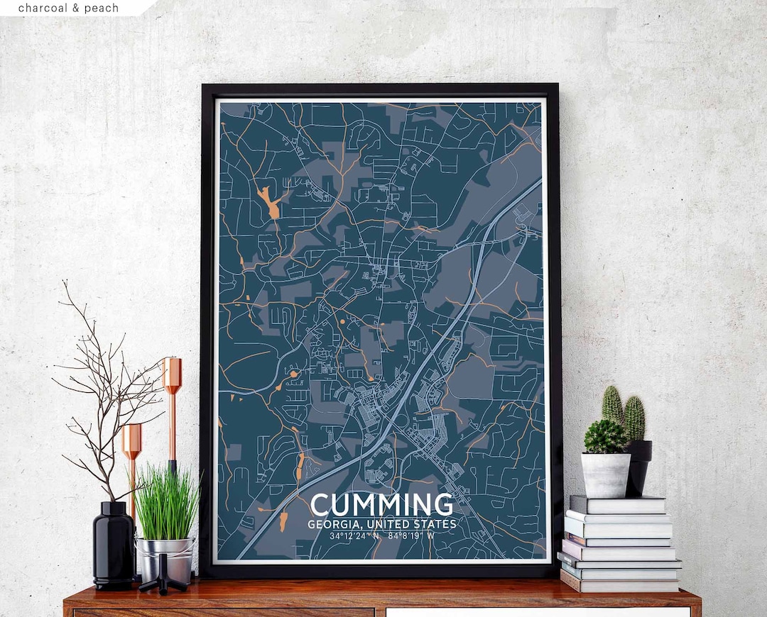 Cumming Georgia Usa Map Poster Black White Hometown City Print Modern