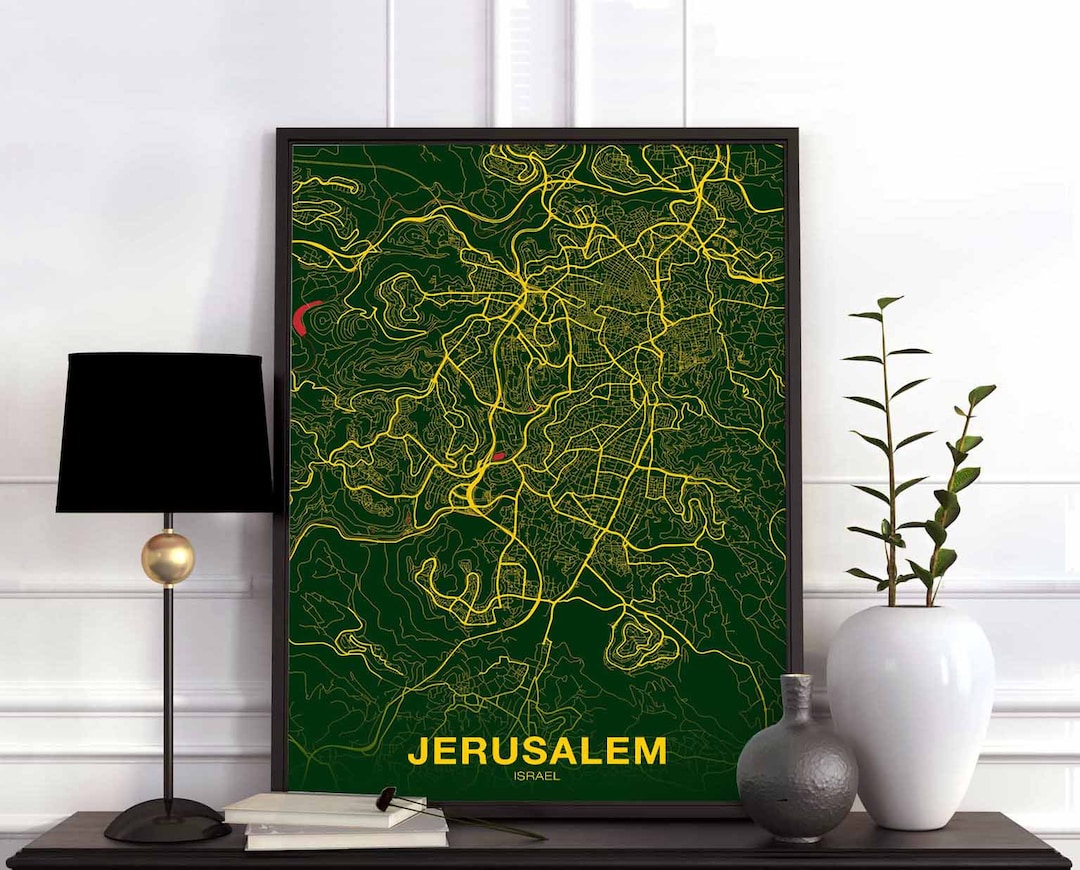 JERUSALEM Israel Map Poster Color Hometown City Print Modern Home Decor ...
