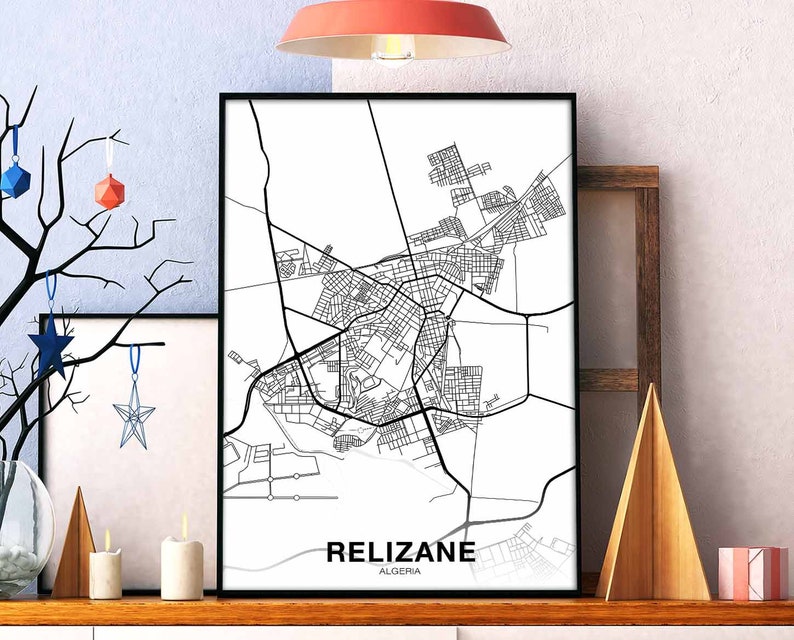 RELIZANE Algeria Map Poster Hometown City Print Modern Home | Etsy