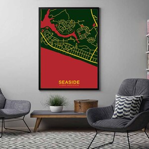 SEASIDE Florida FL Us Map Poster Color Hometown City Print Modern Home ...