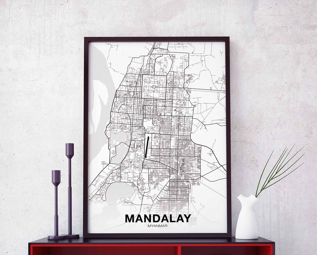 MANDALAY Myanmar Burma Map Poster Hometown City Print Modern Home Decor ...