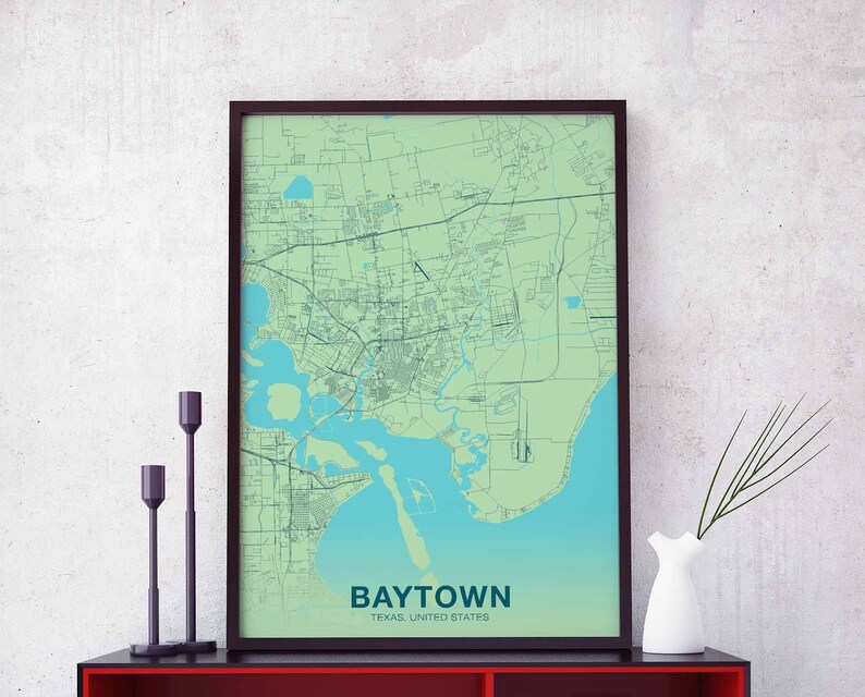 BAYTOWN Texas TX US Map Poster Color Hometown City Print Modern Home ...