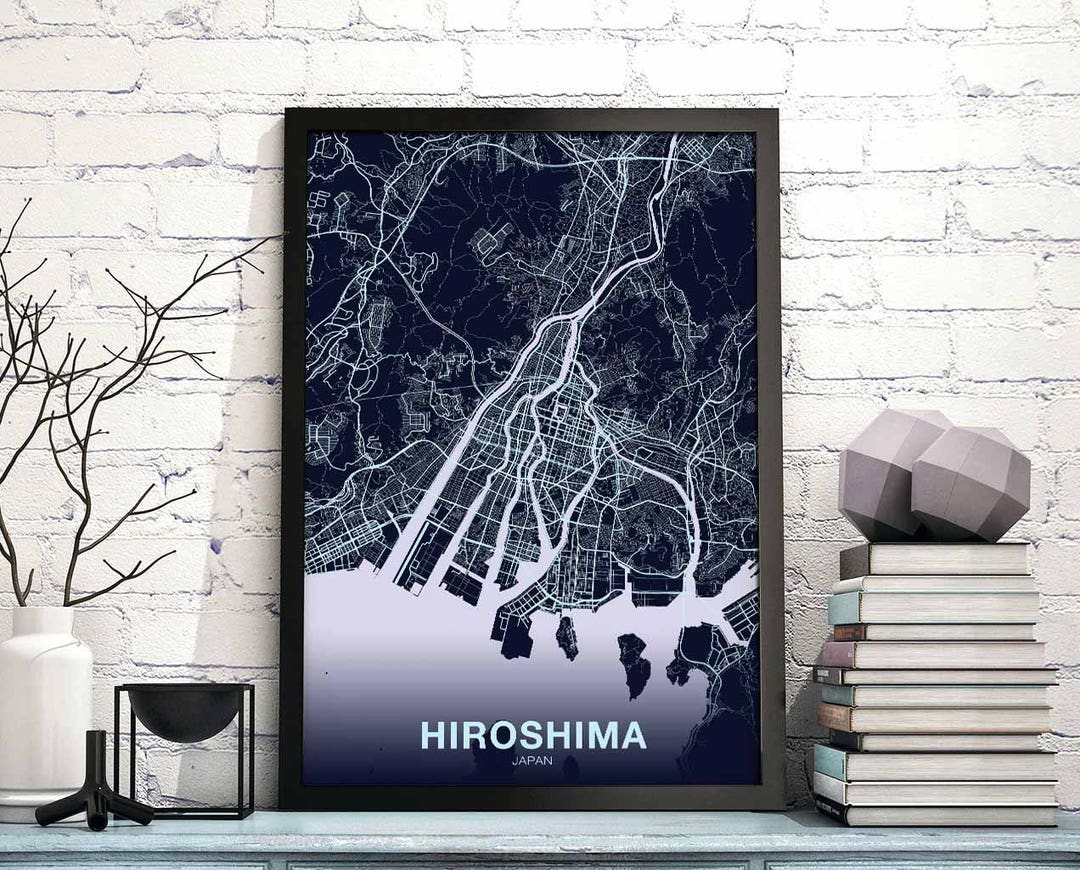 HIROSHIMA Japan Map Poster Color Hometown City Print Modern Home Decor ...