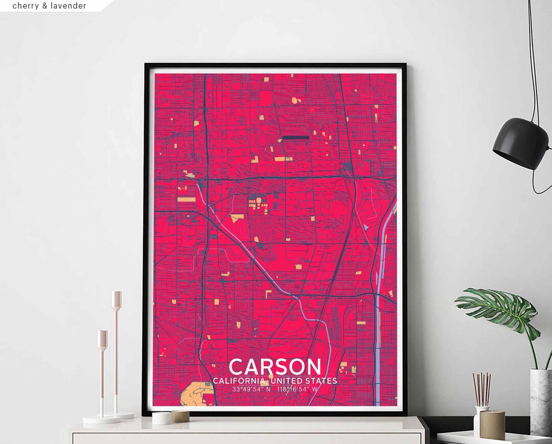 CARSON California USA Map Poster Black White Hometown City Print Modern ...