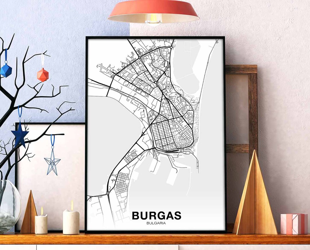 BURGAS Bulgaria Map Poster Hometown City Print Modern Home Decor Office ...