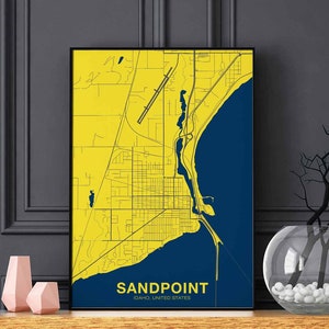 SANDPOINT Idaho ID USA Map Poster Color Hometown City Print Modern Home ...