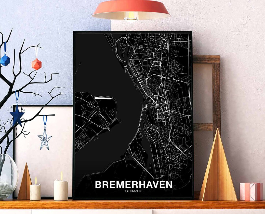 BREMERHAVEN Germany Map Poster Black White Hometown City Print Modern ...