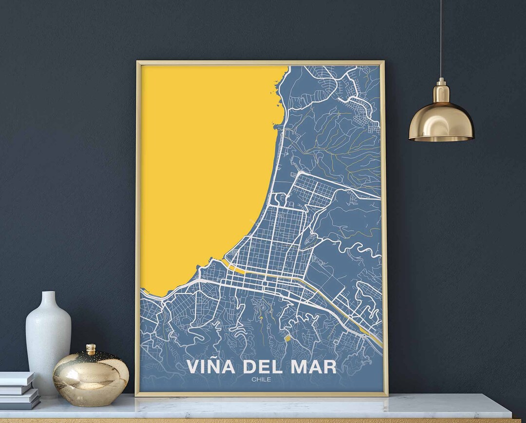 VINA DEL MAR Chile Map Poster Color Hometown City Print Modern Home ...