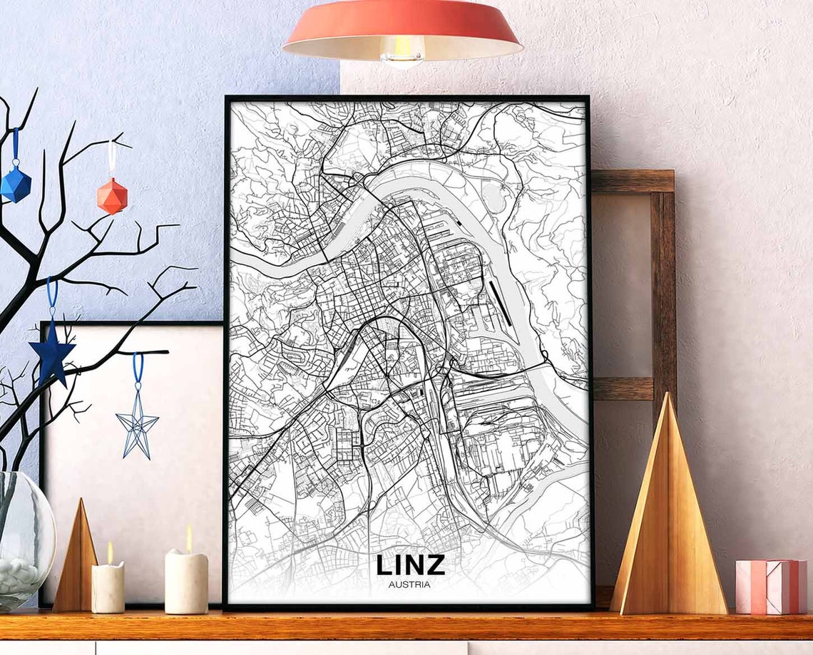 LINZ Austria Map Poster Black White Hometown City Print Modern Home ...