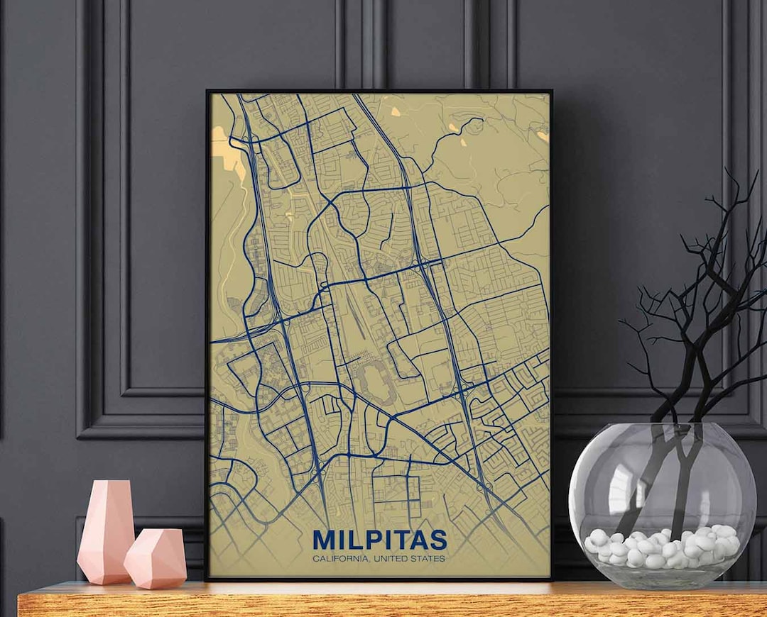 MILPITAS California CA USA Map Poster Color Hometown City Print Modern ...