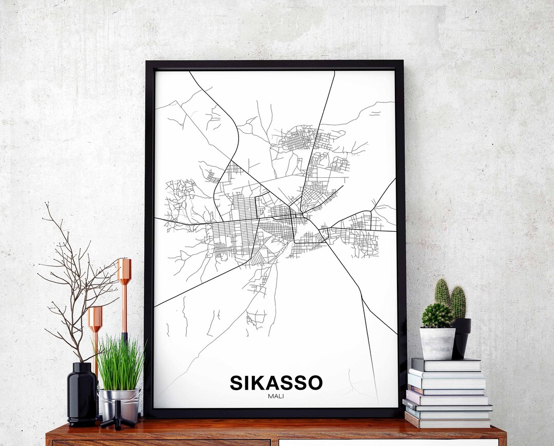 SIKASSO Mali Map Poster Black White Hometown City Print Modern Home ...