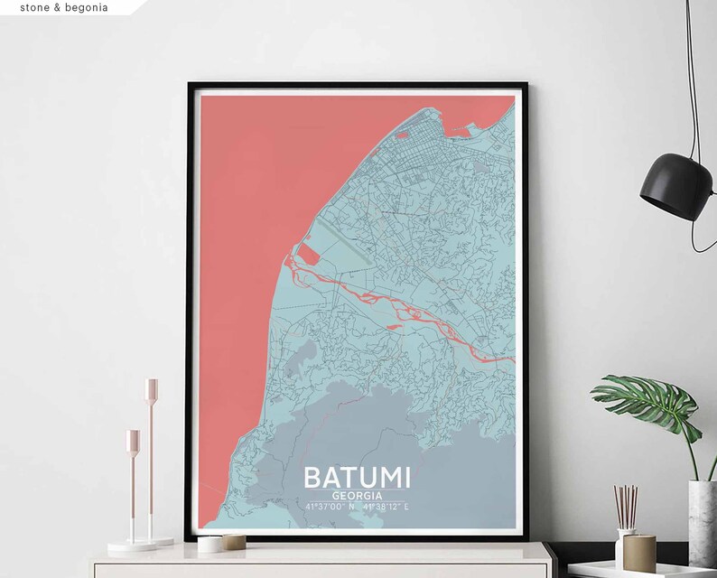 BATUMI Georgia Map Poster Black White Hometown City Print Modern Home ...