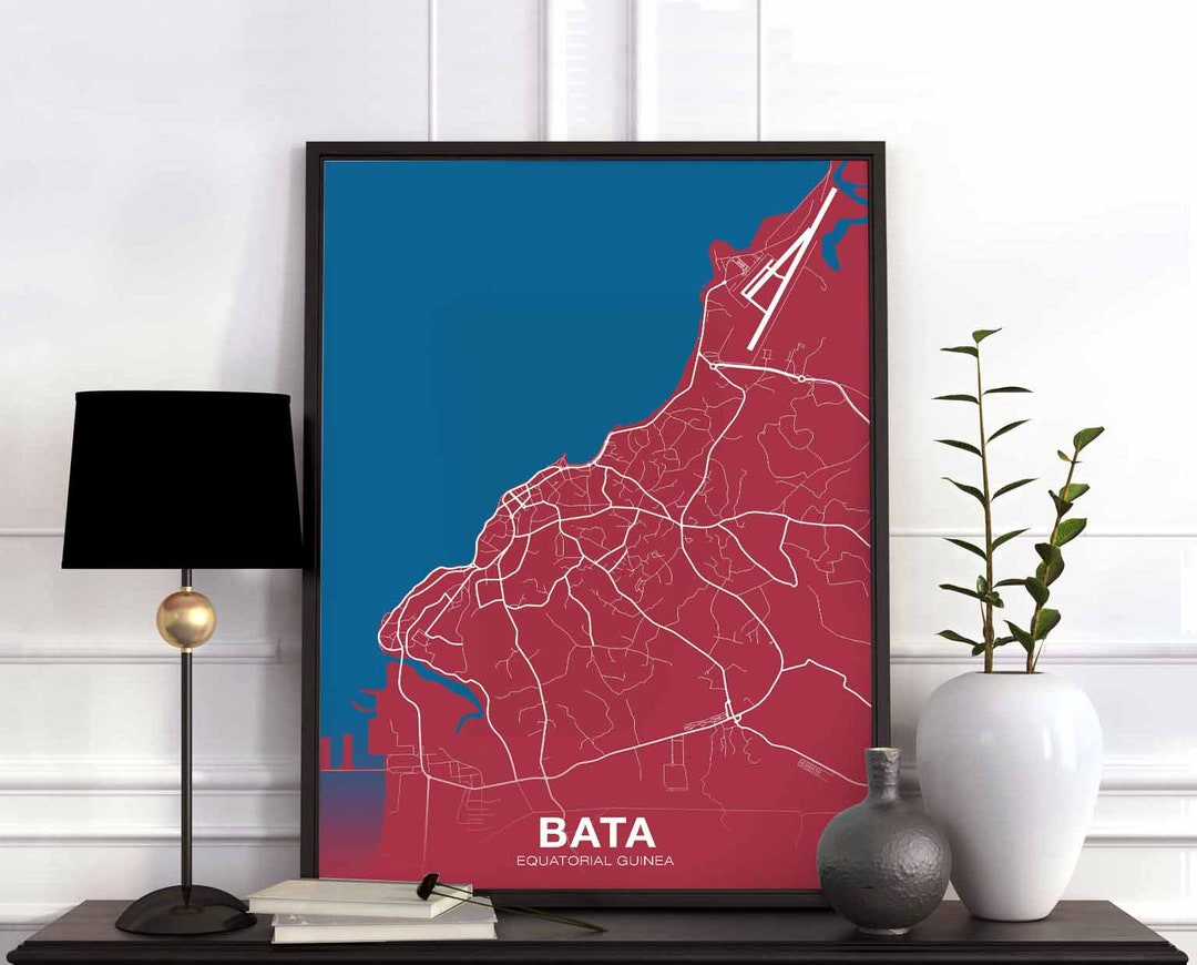 BATA Equatorial Guinea Map Poster Color Hometown City Print Modern Home ...