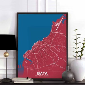 BATA Equatorial Guinea Map Poster Color Hometown City Print Modern Home ...