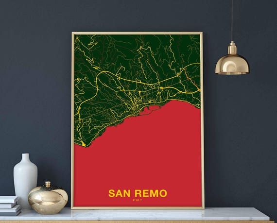 SAN REMO Italy Map Poster Color Hometown City Print Modern | Etsy