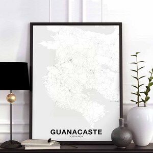 GUANACASTE Costa Rica Map Poster Black White Hometown City Print Modern ...