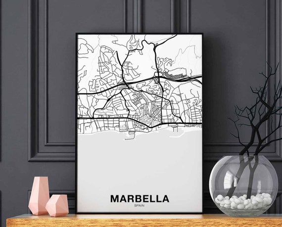 MARBELLA Spain Map Poster Black White Hometown City Print | Etsy