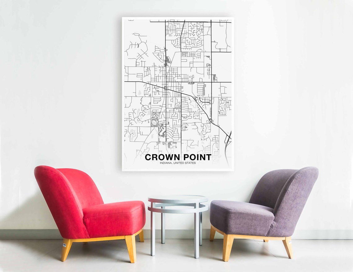 CROWN POINT Indiana USA Map Poster Black White Hometown City | Etsy