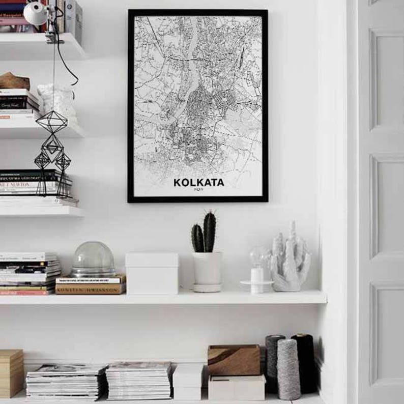KOLKATA Calcutta India Map Poster Hometown City Print Modern - Etsy