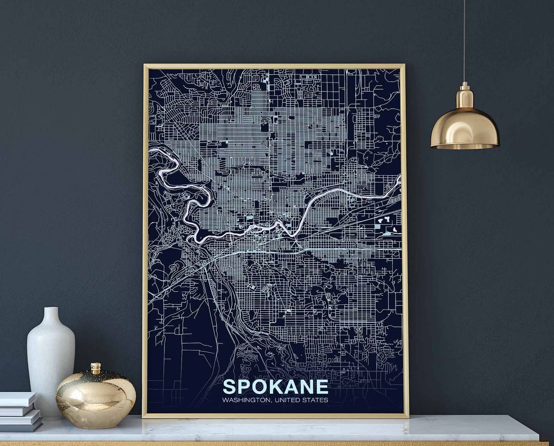 SPOKANE Washington WA US Map Poster Color Hometown City Print Modern ...