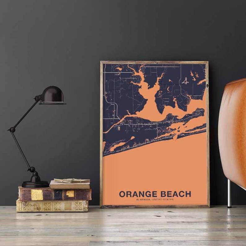 ORANGE BEACH Alabama AL Us Map Poster Color Hometown City Print Modern ...