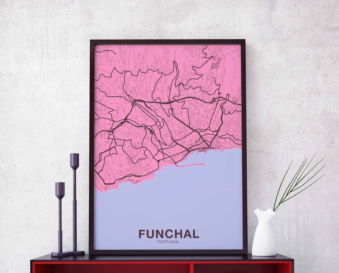 FUNCHAL Portugal Map Poster Color Hometown City Print Modern Home Decor ...