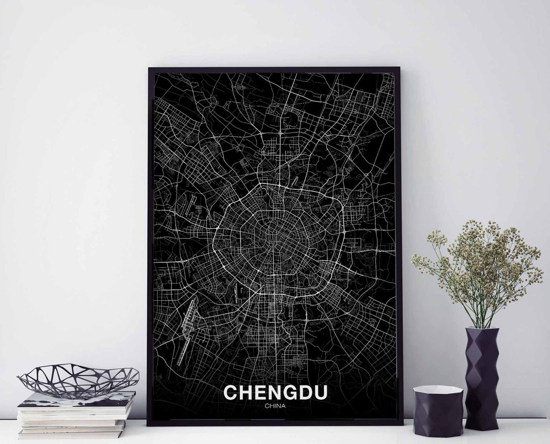 CHENGDU China Map Poster Black White Hometown City Print Modern Home ...