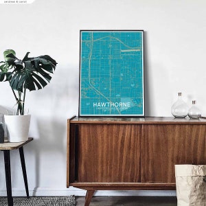 HAWTHORNE California Usa Map Poster Black White Hometown City Print ...