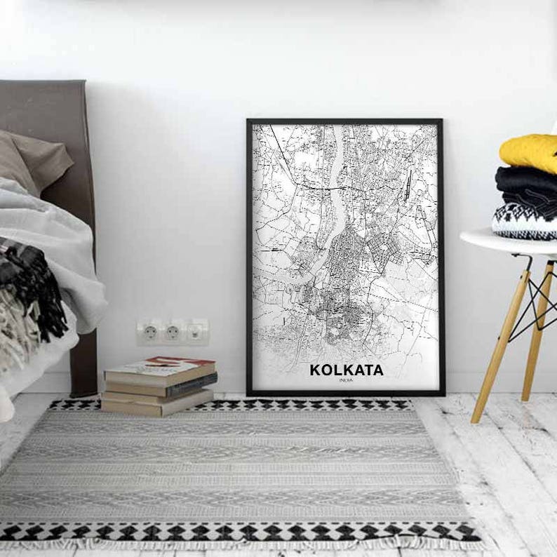 KOLKATA Calcutta India Map Poster Hometown City Print Modern - Etsy