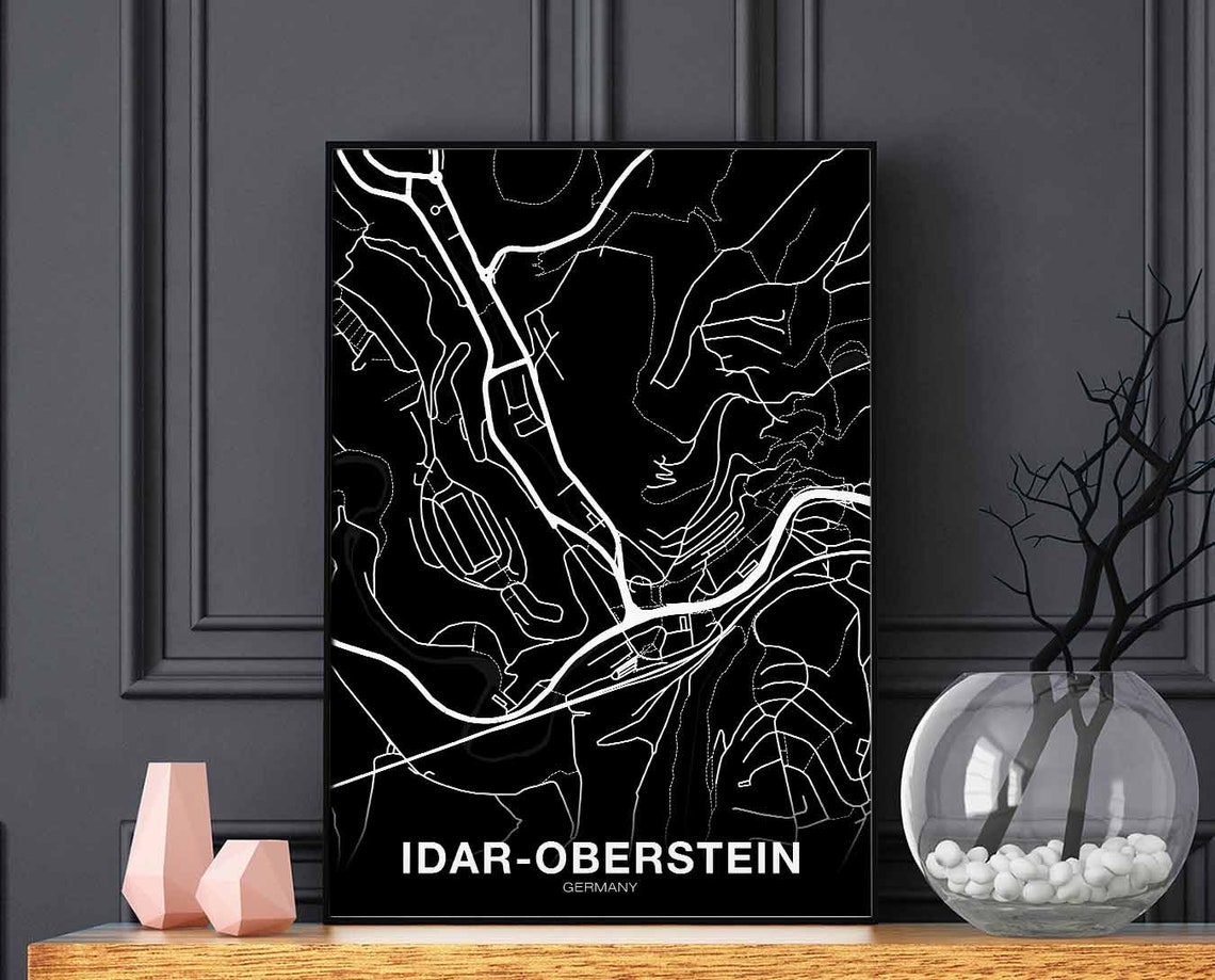 IDAR-OBERSTEIN Germany map poster black white Hometown City | Etsy