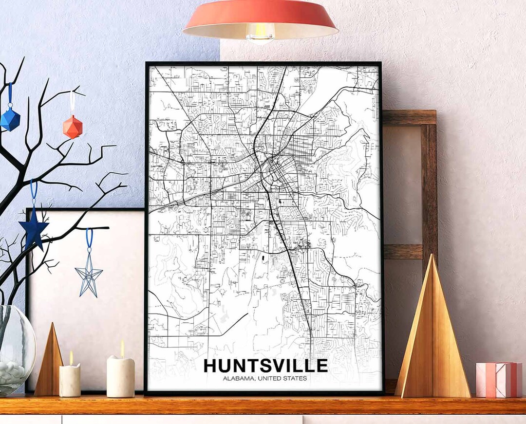 HUNTSVILLE Alabama AL USA Map Poster Black White Hometown City Print ...