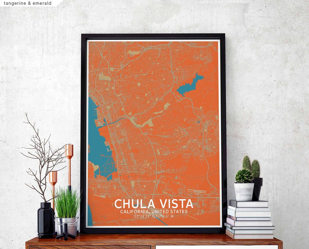 CHULA VISTA California USA Map Poster Black White Hometown City Print ...
