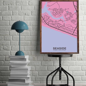 SEASIDE Florida FL Us Map Poster Color Hometown City Print Modern Home ...