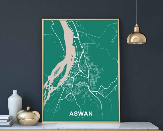 ASWAN Egypt Map Poster Color Hometown City Print Modern Home | Etsy