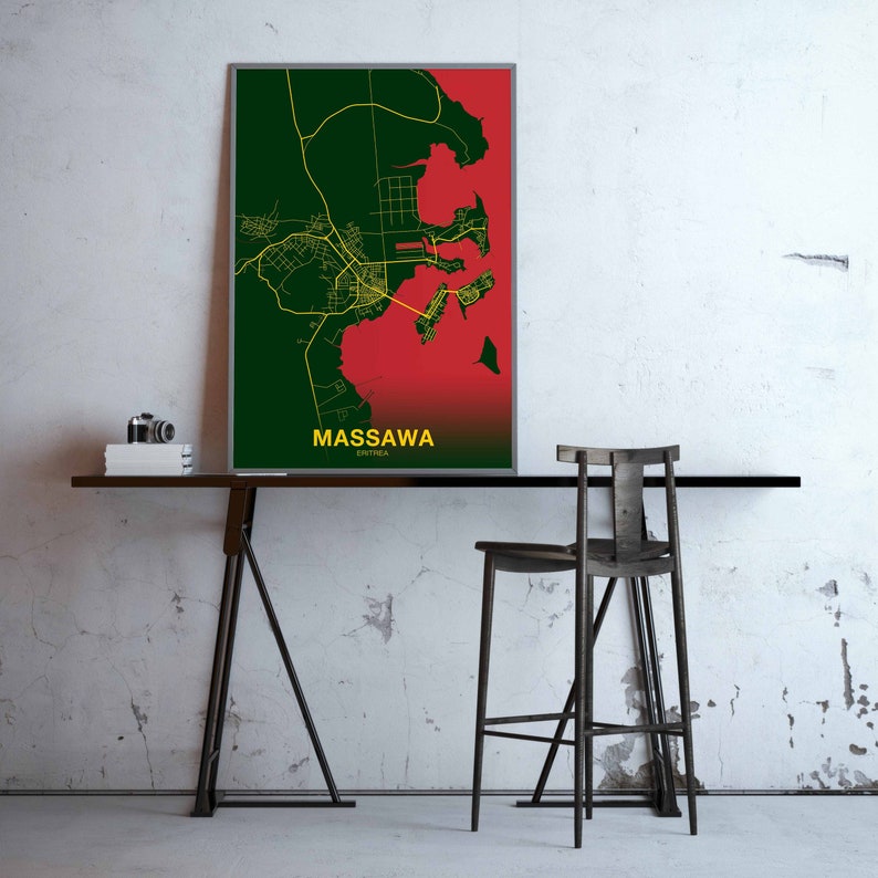 MASSAWA Eritrea Map Poster Color Hometown City Print Modern | Etsy
