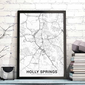 HOLLY SPRINGS North Carolina USA Map Poster Black White Hometown City ...