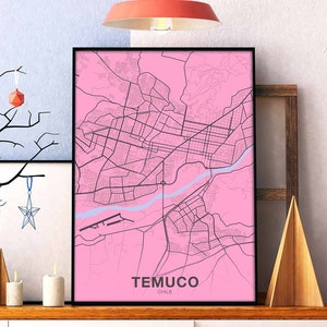 TEMUCO Chile Map Poster Color Hometown City Print Modern Home Decor ...