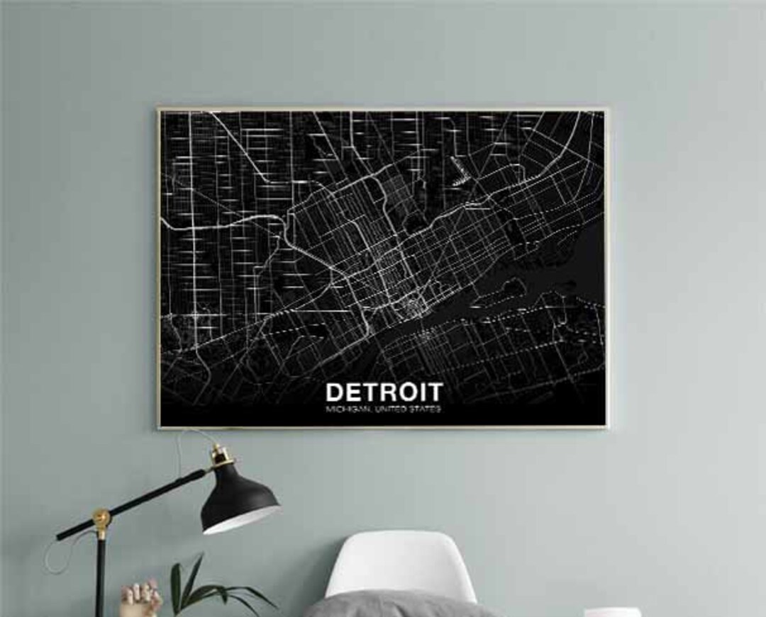 DETROIT Michigan MI USA Map Poster Black White Hometown City Print ...