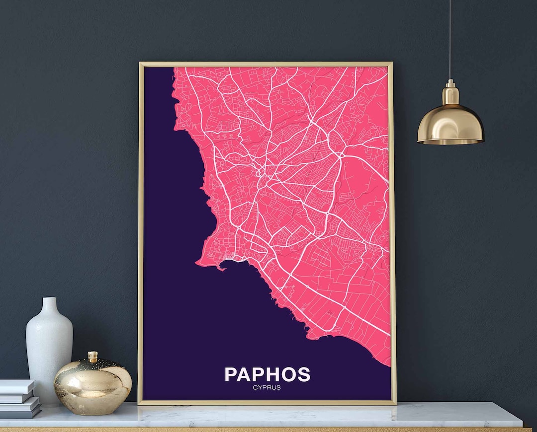 PAPHOS Cyprus Map Poster Color Hometown City Print Modern Home Decor ...
