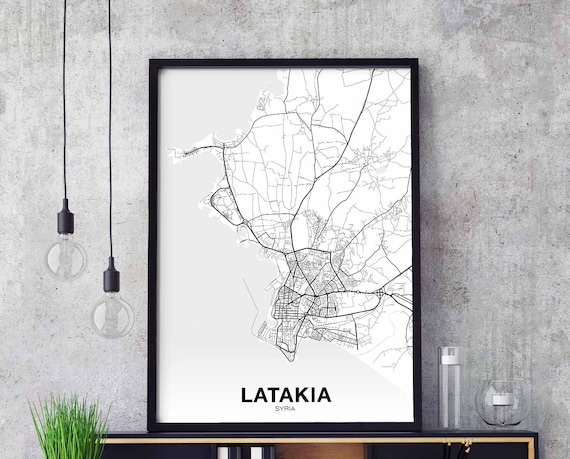 LATAKIA Syria Map Poster Black White Hometown City Print - Etsy