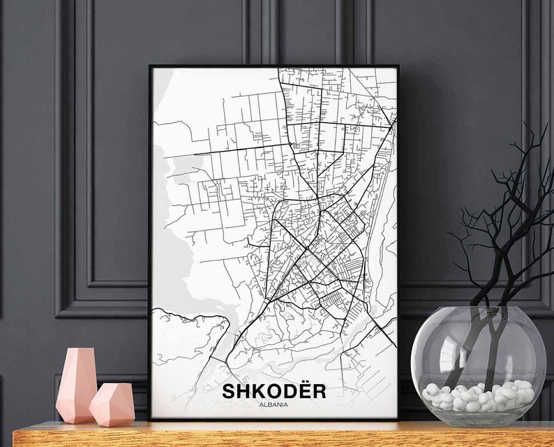 SHKODER Albania Map Poster Black White Hometown City Print - Etsy