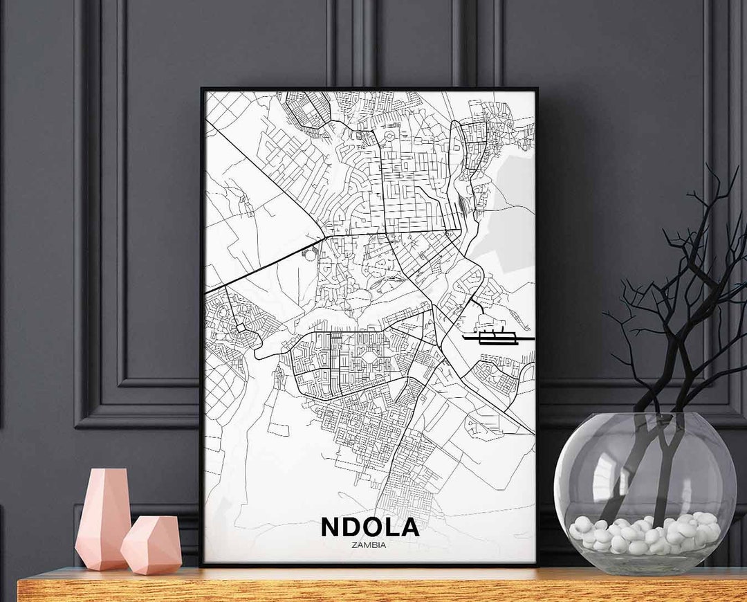 NDOLA Zambia Map Poster Black White Hometown City Print Modern Home ...