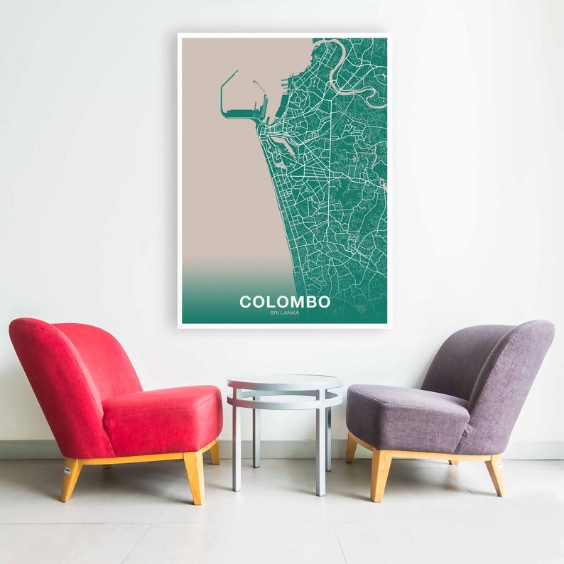 COLOMBO Sri Lanka Map Poster Color Hometown City Print Modern - Etsy