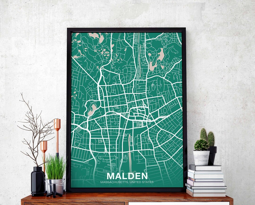 MALDEN Massachusetts MA USA Map Poster Color Hometown City Print Modern ...