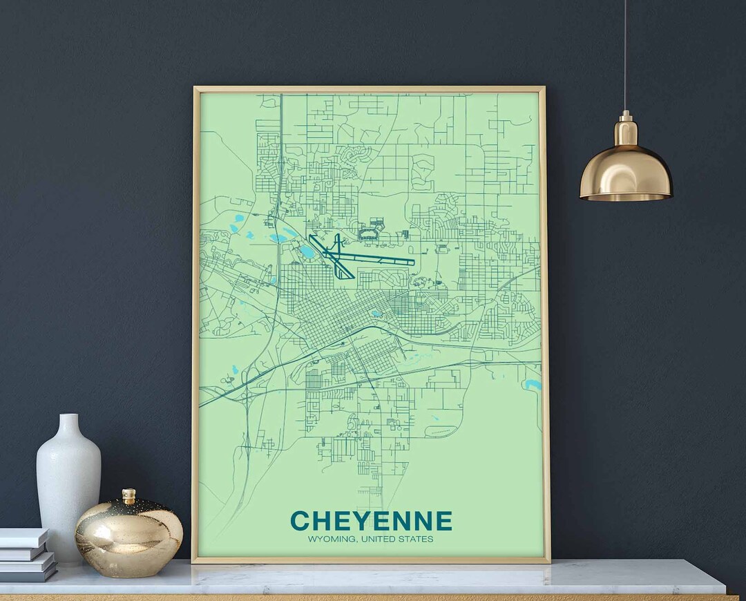 CHEYENNE Wyoming WY US Map Poster Color Hometown City Print Modern Home ...