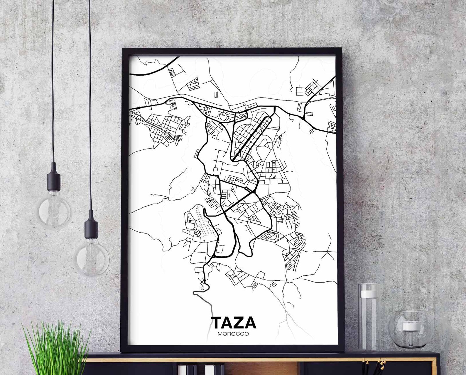 TAZA Morocco Map Poster Black White Hometown City Print Modern - Etsy