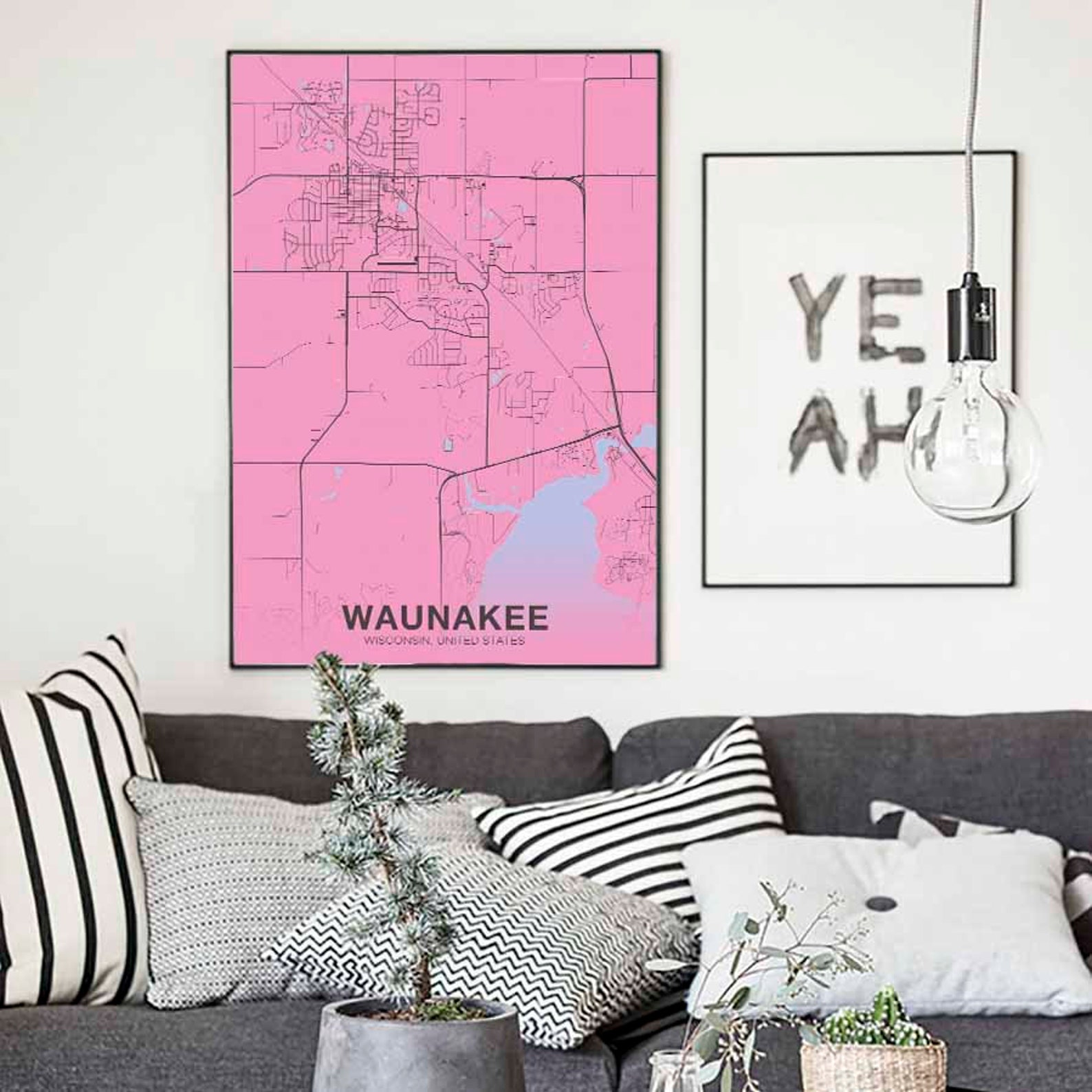 WAUNAKEE Wisconsin WI USA Map Poster Color Hometown City Print Modern ...