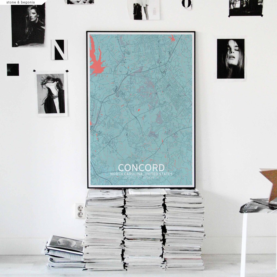 CONCORD North Carolina USA Map Poster Black White Hometown City Print ...